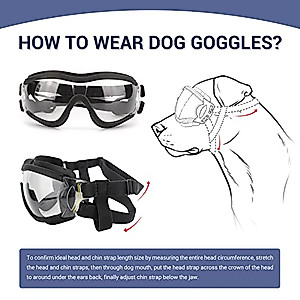 NAMSAN Dog Sunglasses Medium to Large Dog UV Transparent Goggles Windproof Anti-Dust Snowproof Pet Glasses with Elastic Straps, Clear