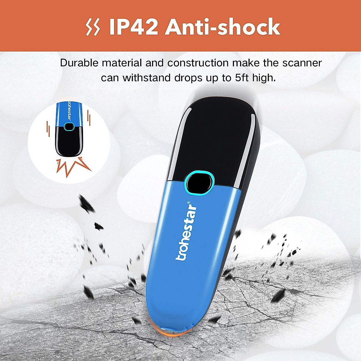 Wireless Barcode Scanner Support Bluetooth 2.4GHz USB Connection,1D Barcode Reader, Handhold Bar Code Reader for Windows, Mac, Android, iOS (N3-1D-Navy Blue)