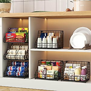 Stackable Tea Bag Organizer with Removable Divider and Hooks Wall Mount 3 Tier Metal Wire Storage Basket Countertop Coffee Condiment Snack Holder Rack for Home Office Kitchen Cabinet Pantry Black