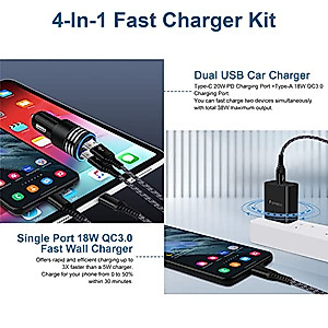 Android Car Charger Fast Charging USB C Wall Charger Block for Samsung Galaxy Z Flip 4,Z Fold 4,A23,A54,S21,S22,S20,A53,A14,A13,A03s;Google Pixel 7Pro,6a,6Pro,5a;Phone Charger C Type 6FT Charger Cable