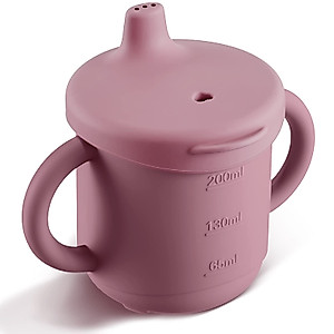 Baby Straw Cup Silicone Baby Training Cup 6 oz Infant Learning Cup Baby Training Sippy Cute Cup with Lid and Handle Baby Transition Cup for Over 6 Months Baby Infant Toddler (Pink, 1)