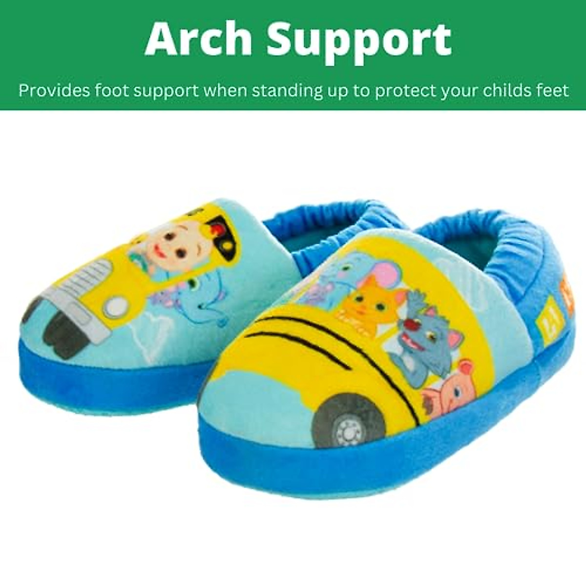 Josmo Cocomelon Toddler slippers - house shoes for boys girls warm plush bed moccasins slippers cocomelon shoes Blue (11-12 Little Kid)