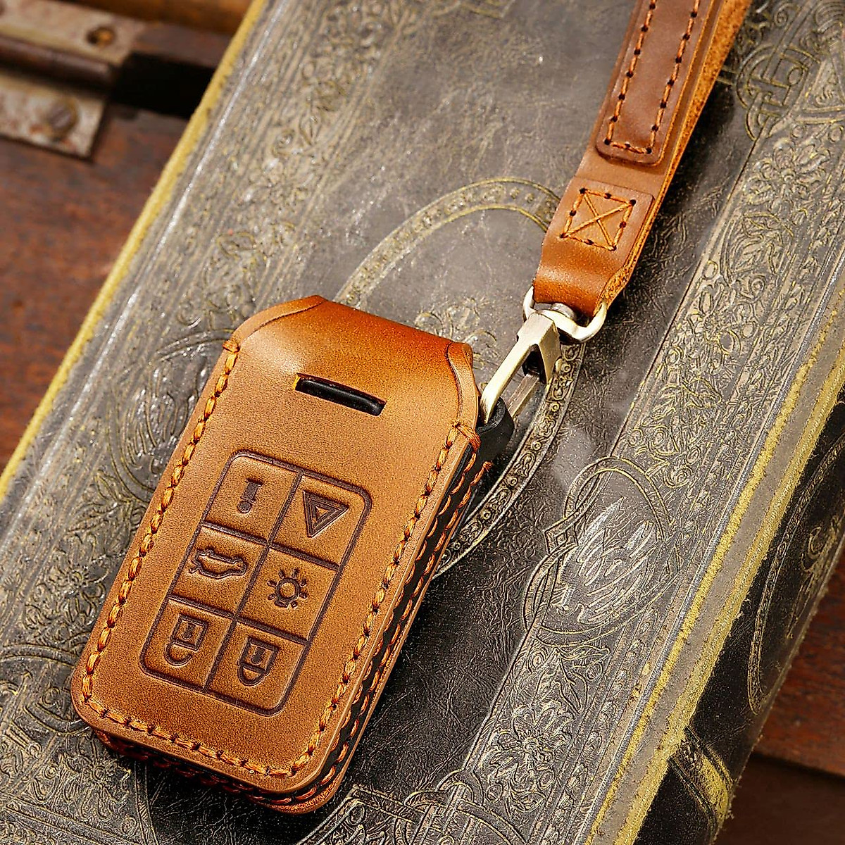 ontto 6-button Key Fob Cover for Volvo Premium Leather Key Protector Black