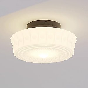 Topjia Vintage Cream Ceiling Light with Glass Lampshade, 3-Light E27 Semi Flush Mount Ceiling Lamp,Hanging Chandelier for Farmhouse Kitchen Hallway Entryway(35x18cm(13.8x7in), Milky White)