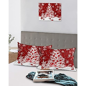 Edwiinsa Christmas Tree Pillow Covers Standard Size Set of 2 20x26 Bed Pillow, Plush Soft Comfort for Hair/Skin Cooling Pillowcases with Envelop Closure Throw Covers Red Xmas Balls Star Snowflake