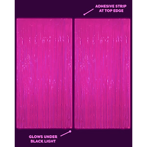 xo, Fetti Party Decorations Black Light Neon Pink Fringe Curtain - Set of 2 | Groovy Rave Bachelorette Party Supplies, Preppy Birthday Decor, Y2k Photo Booth, Baby Shower Backdrop