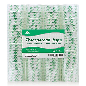 BOMEI PACK 48 Rolls Crystal Clear Transparent Tape, Stationery Tape Refills Rolls for Dispenser, 3/4 in x 1000 in,1 inch Core, Gift Wrapping Tape for Office, School and Home