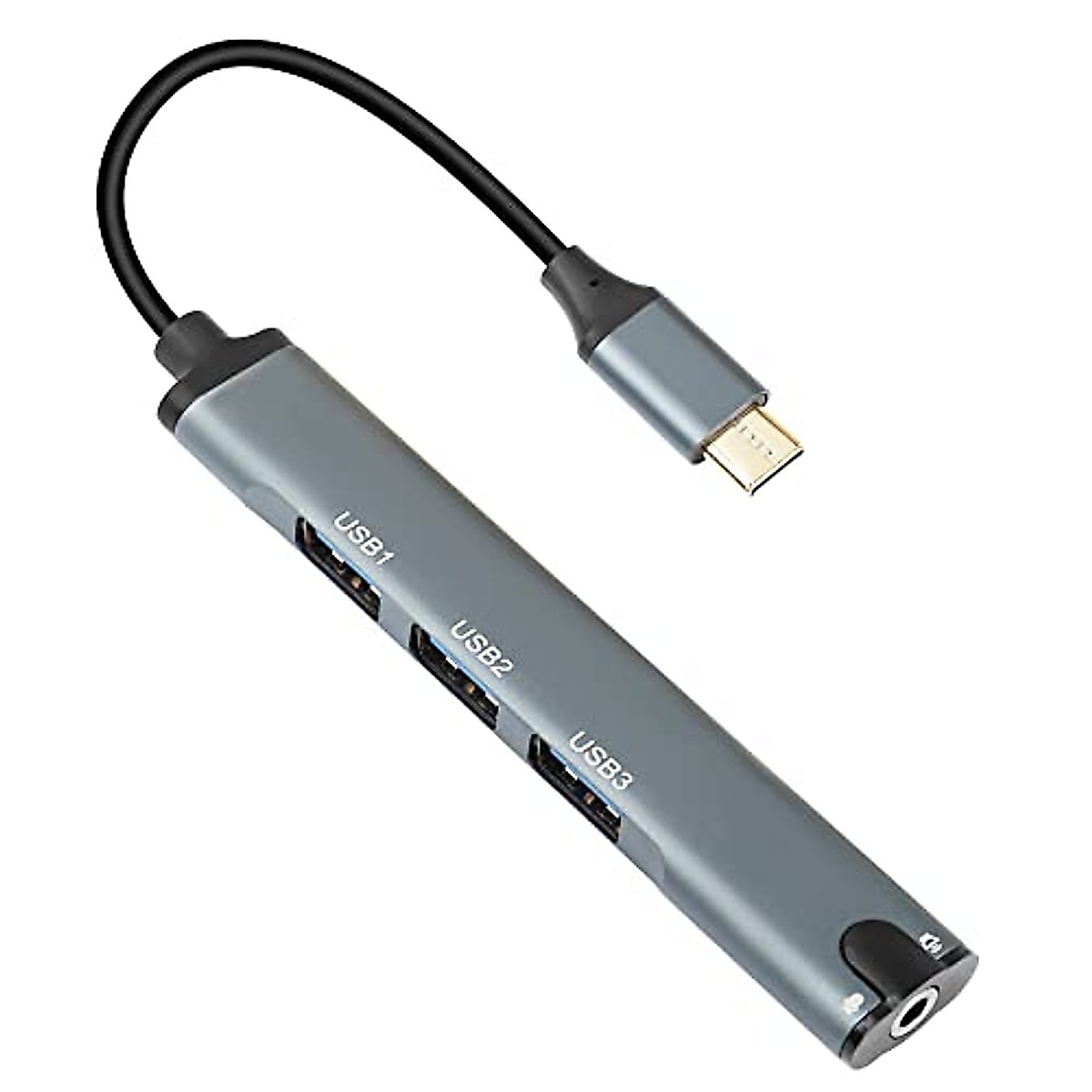 QIANRENON USB C Docking Station, USB 3.0 Hub with 3.5mm Audio Headphone + Microphone Jack Hub Digital & Audio Hub USB C 3.0 Multiport OTG Allocator for Computer Smart Phone