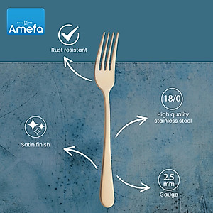 Amefa Austin 20-piece Premium 18/0 Stainless Steel Flatware Set, Satin Golden Finish, Silverware Set Service for 4, Dishwasher Safe, Rust Resistant Cutlery (Gold)