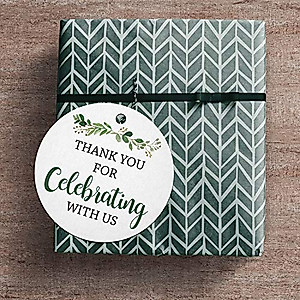 Thank You for Celebrating with Us Tags, 100Pcs Greenery Thank You Tags for Wedding Birthday Baby Shower Party Favors, Paper Gift Tags with 100 Feet Jute String