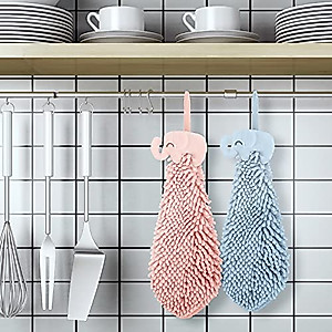 9 Pack Cute Chenille Soft Hanging Hand Towels, Funny Cartoon Animal Hand Towel with Hanging Loop, Kids Hand Towel Set Absorbent Thick Kitchen Bathroom Towels Bulk, 5 Colors