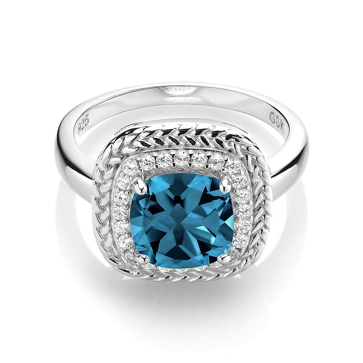 Gem Stone King 925 Sterling Silver 8MM Cushion Gemstone Birthstone Halo Engagement Ring | Wedding Engagement Anniversary Promise Ring For Women | Available In Size 5, 6, 7, 8, 9