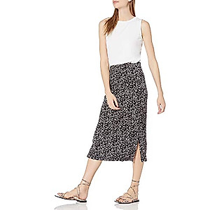 Amazon Essentials Women's Pull-On Knit Midi Skirt (Available in Plus Size), Black/White, Abstract/Animal, Large