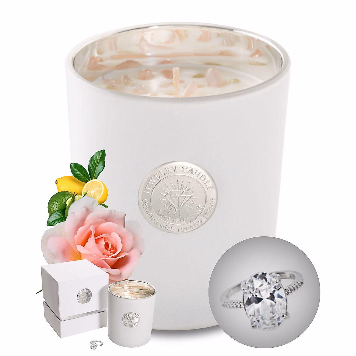 FunkyFrankie® Jewelry Candle with Ring Inside: Size 6 - Patented Luxury Scented Candle | 10oz Candle for Women | Jewelry Candle for Women | White Candle with Jewelry Inside | Jackpot Surprise Taylor