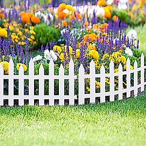 DETTELIN Plastic White Edging Fence, 5Pcs Decorative Garden Edging and Landscaping Fence, Lawn Garden Picket Fence for Wedding Party Landscape Path Grass Border Decoration