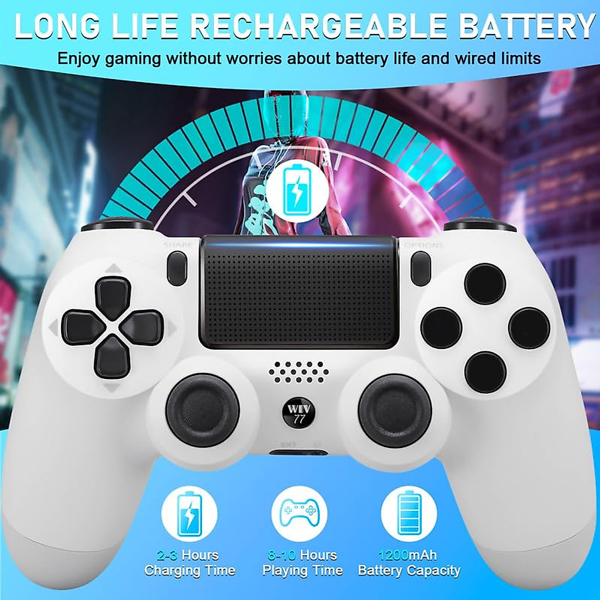 2 Pack Wireless Controller for PS4 Controller,Wiv77 Gaming Controller for Playstation 4 Controller with Headphone Jack/Long Battery Life,Pa4 Controller/Control/Remote/Mando for PS4/Slim/Pro,Blue White