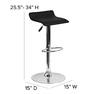 Flash Furniture Athens 2 Pack Contemporary Black Vinyl Adjustable Height Barstool with Solid Wave Seat and Chrome Base