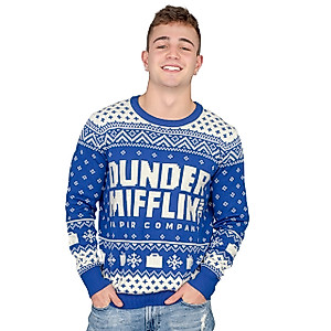 Ripple Junction The Office Dunder Mifflin Blue Ugly Christmas Sweater (XX-Large)