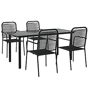 WHOPBXGAD 5 Piece Patio Dining Set Lawn Furniture,Patio Furniture Sets,Patio furnitureSui for patios, Gardens, lawns, Balconies, Poolside,Black Cotton Rope and Steel