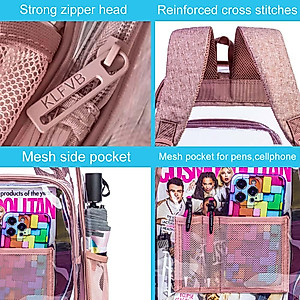 Clear Backpack, Heavy Duty Transparent Bookbag, See Through PVC Backpacks for Women - Pink