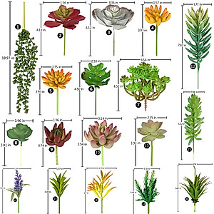 LA.PONEE 18pcs Premium Artificial Succulents Plants, Mini Fake Succulents Unpotted, Small Faux Succulent, Hanging Succulents for Home Garden Decor