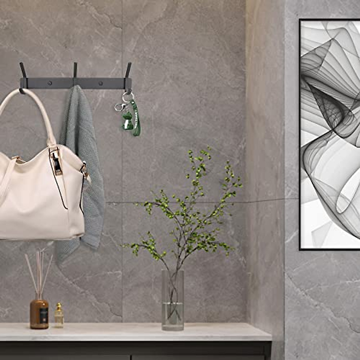 SCUNDA Stainless Steel Coat Rack Wall Mount with 3 Hooks, Metal Wall Hook for Hanging Entryway, Bathroom, Mudroom, Kitchen (Matte Black, 11 inch,1 Pack)