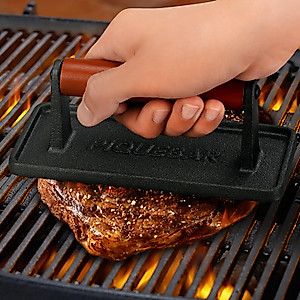 PIQUEBAR Burger Press Cast Iron Grill Press Bacon Press for Griddle Heavy Duty Weight Press Smash Burger Press with Wood Handle 2 Pack