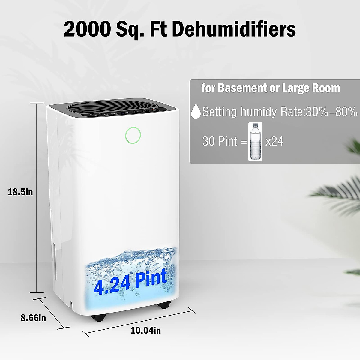 Kndko 2000 Sq. Feet Dehumidifiers, 30 Pint Dehumidifier for Basement, Home and Bedroom With Auto or Manual Drainage - Dehumidifiers With Drain Hose, 3 Operation Modes & 12HR Timer