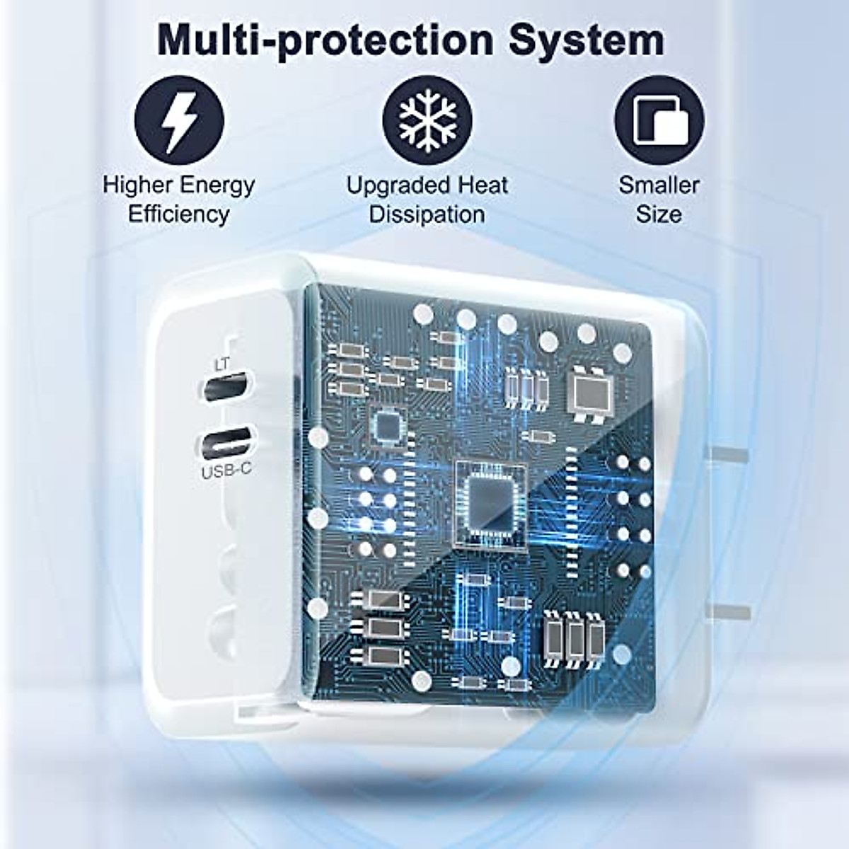 USB C Charger for iPhone 15/15 Pro/15 Pro Max, Updated Dual Port Wall Charger Power Adapter with Lightning Cable, Universal Travel Charger for iPhone, Samsung Galaxy, Google Pixel, LG and More