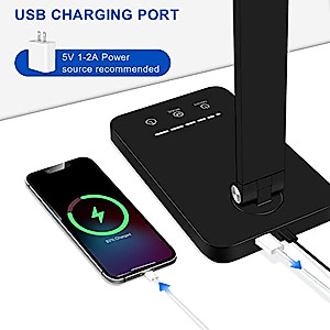 ELECGO LED Desk Lamp, Touch Control Table Lamp with 5 Lighting Modes, Eye Protection Dimmable Office Lamp with Flexible Arm, USB Port, 30/60 Min Timer, for Table Bedroom Bedside Office Study