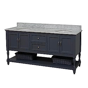 Kitchen Bath Collection Beverly 72-inch Double Bathroom Vanity (Marine Gray/Carrara): Includes Marine Gray Cabinet with Authentic Italian Carrara Marble Countertop and White Ceramic Sinks