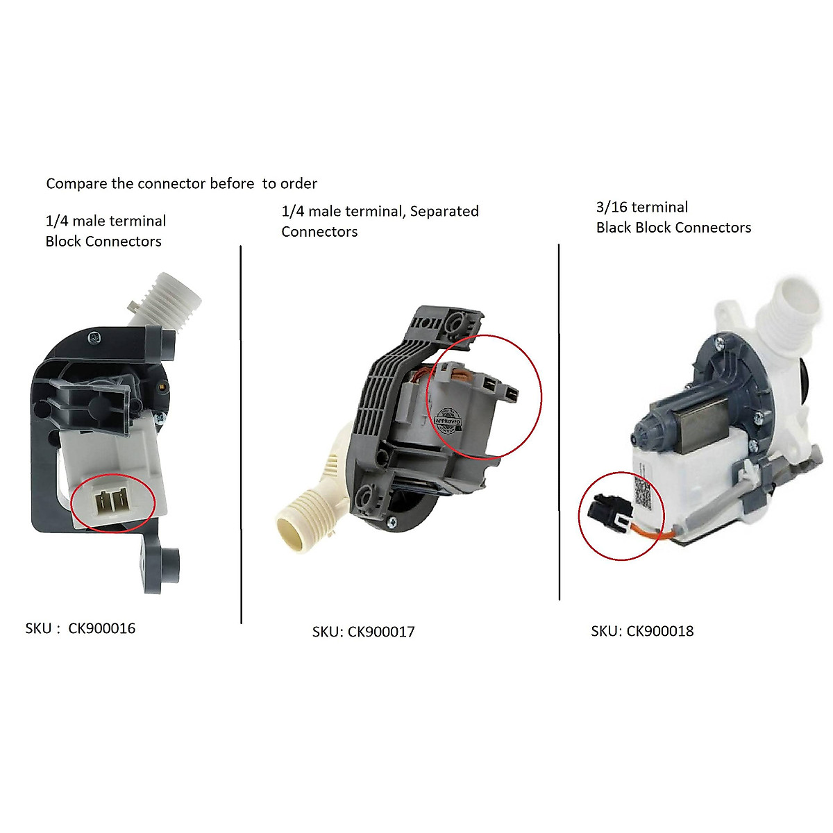 GLOB PRO SOLUTIONS CK900016 Fits Washer Drain Pump Compatible With GE, General Electric, 4958182, B40-3A01, 290D1201G001, 290D1201G002