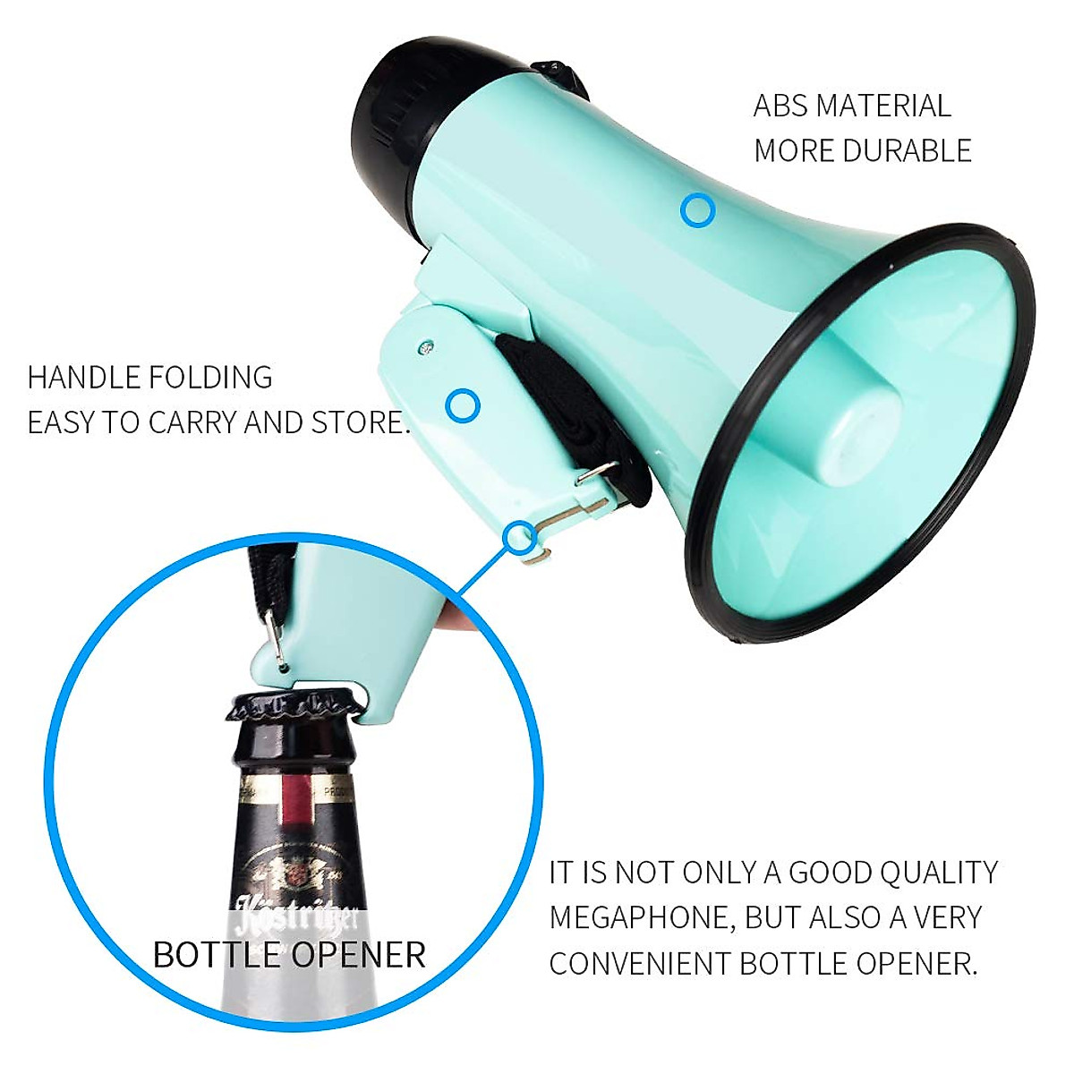 MyMealivos Portable Megaphone Bullhorn 20 Watt Power Megaphone Speaker Voice and Siren/Alarm Modes with Volume Control and Strap (Teal)…
