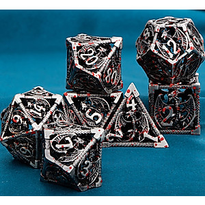 ARUOHHA Hollow DND Metal Dice Set Blood D and D Role Playing Games Dice with Gift Box, Dungeons and Dragons D+D Dice 6 Sided Large Polyhedral Dice RPG D&D Dice Set D20 D12 D10 D8 D6 D4