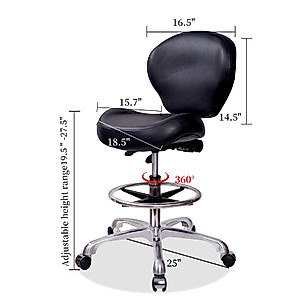 MWOSEN Height Adjustable Rolling Stools Drafting Chair with Backrest & Foot Rest,Tilt Back,Work from Home Chair,for Studio,Dental,Office,Salon and Counter, (Black)