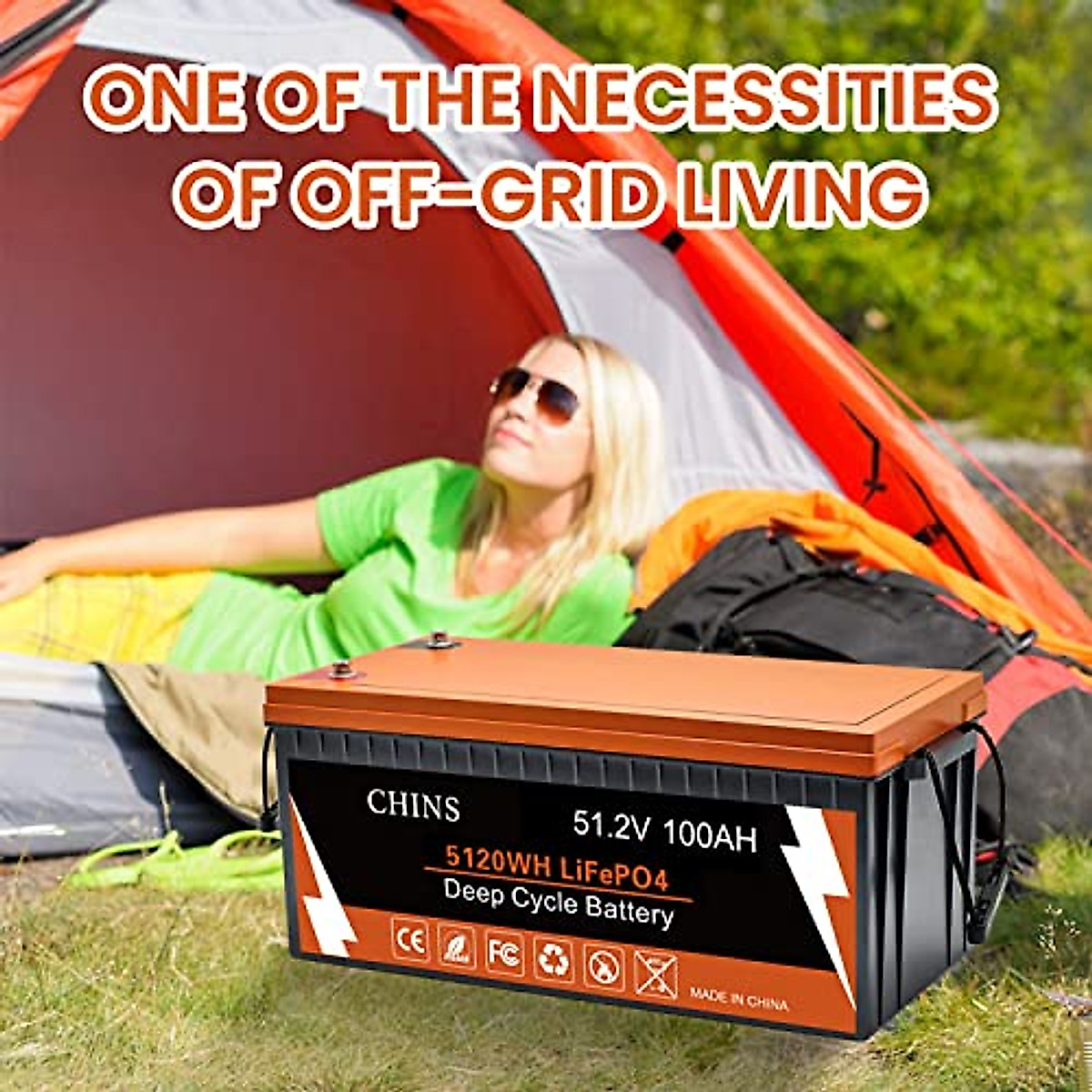 CHINS Bluetooth LiFePO4 Battery，48V 100Ah Smart Lithium Battery，Perfect for Golf Cart, Trolling Motor, Boat, RV, Solar, Home Energy Storage, Backup Power and Off-Grid etc, Peak Current 500A.