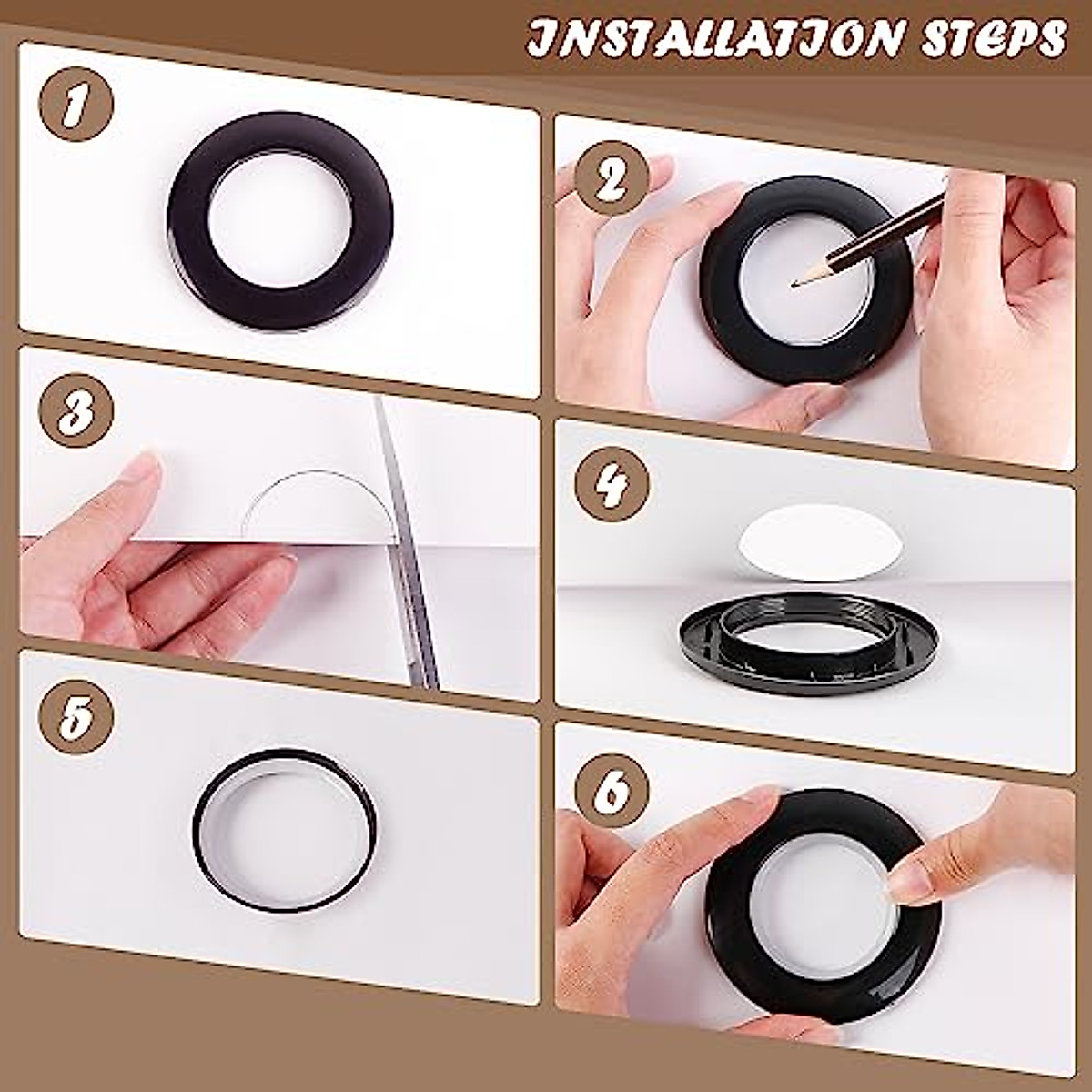 WCIC 48 PCS Curtain Grommets 40mm Roman Ring Inner Diameter (1-9/16") Nanoscale Low Noise Shower Curtain Rings for Curtain Rod Plastic Curtain Grommet Kit Black