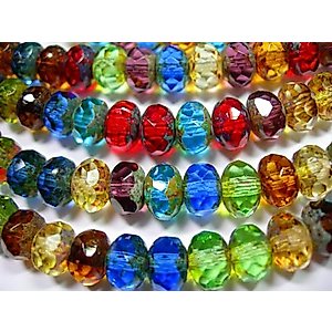25 Mixed Jewel Tone Picasso Czech Glass Rondelle Beads 9x6mm
