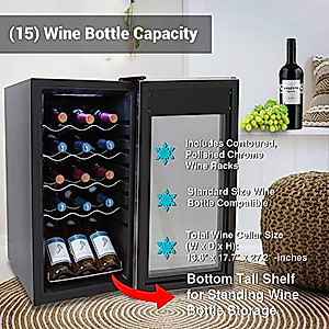 nutrichef 15 Bottle Refrigerator-White And Red Chiller Countertop Cooler-Freestanding Compact Mini Wine Fridge, Digital Control, Stainless Steel Door