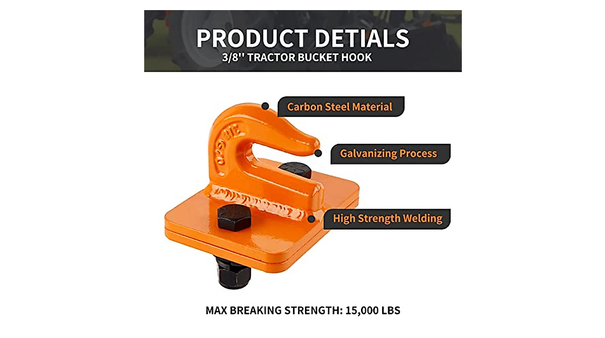 Heavy Duty Tractor Bucket Grab Hooks - 2 Pack for Towing & Lifting