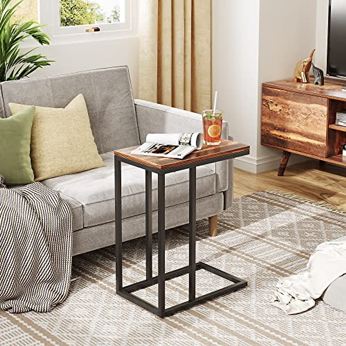 WLIVE 5 Drawer Dresser & C Side Table Set, Rustic Brown