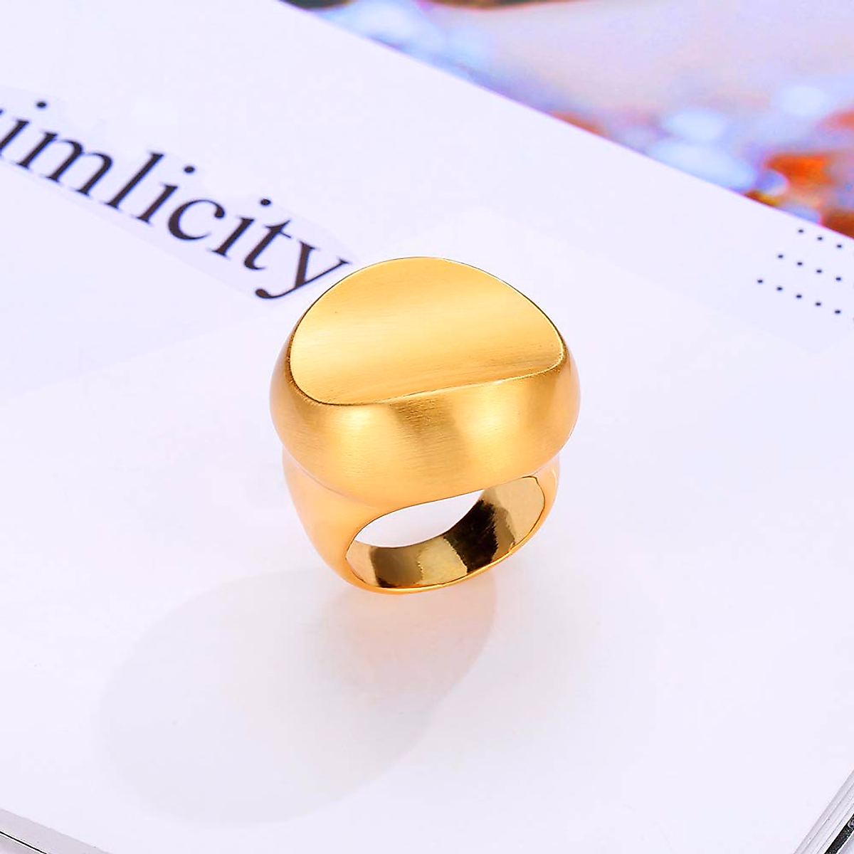 Mytys Gold Rings for Women 18K Gold Plated Band Rings Chunky Statement Ring Gift (Gold 4, 8)