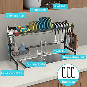 Shop Again Over The Sink Dish Drying Rack,Drainer Stainless Steel for Organization Storage Space Saver Utensil Holder Cutting Board Holder Kitchen Counter Storage Rack,16.5 x11.8 x7in