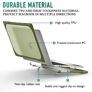 May Chen Compatible with MacBook Air 13 Inch Case 2021 2020 2019 2018 Release M1 A2337 A2179 A1932,Heavy Duty Hard Case Cover with Fold Kickstand for MacBook 13 Inch with Retina fits Touch ID, Olive