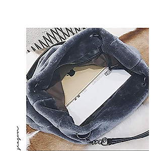 QTMY Faux Fur Tote Bag Purse Handbag for Women (Gray)