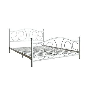 DHP Victoria Metal Platform Bed with Decorative Accent Headboard and Footboard, Adjustable Base Height for Underbed Storage, No Box Spring Needed, Queen, White