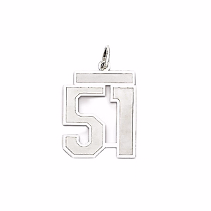 Solid 925 Sterling Silver Medium Number 51 Charm Brushed Matte Finish Pendant - 22mm x 18mm