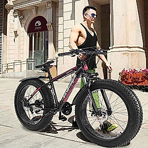 wavsurf Fat Tire Mountain Bike, 21 Speed Outdoor Snow Beach Bike, Adult Women Men Hybrid MTB Racing Bikes, Comfort Complete Cruiser Bicycle, City Commuter Road Cycling (H) 94x88x38cm