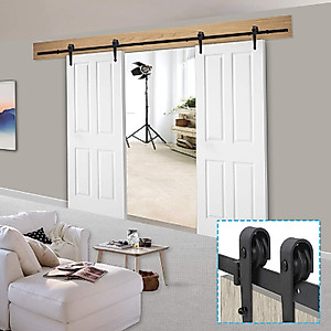 Saicool 6.6FT/12FT Heavy Duty Sturdy Sliding Roller Barn Door Hardware Kit Smoothly and Quietly Closet Track Kit Set with Track Rollers Matching Hardware (12 FT)