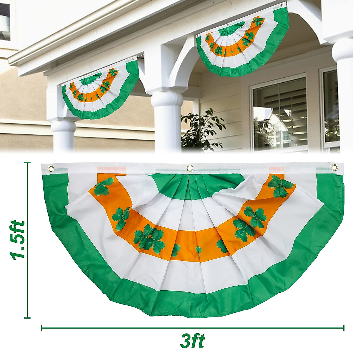 Motiloo 4PCs 3x1.5 Foot Ireland Flag,St. Patrick Day Flag Pleated Fan Flag Patriotic Flag Bunting Half Fan Banner Decoration Indoor/Outdoor